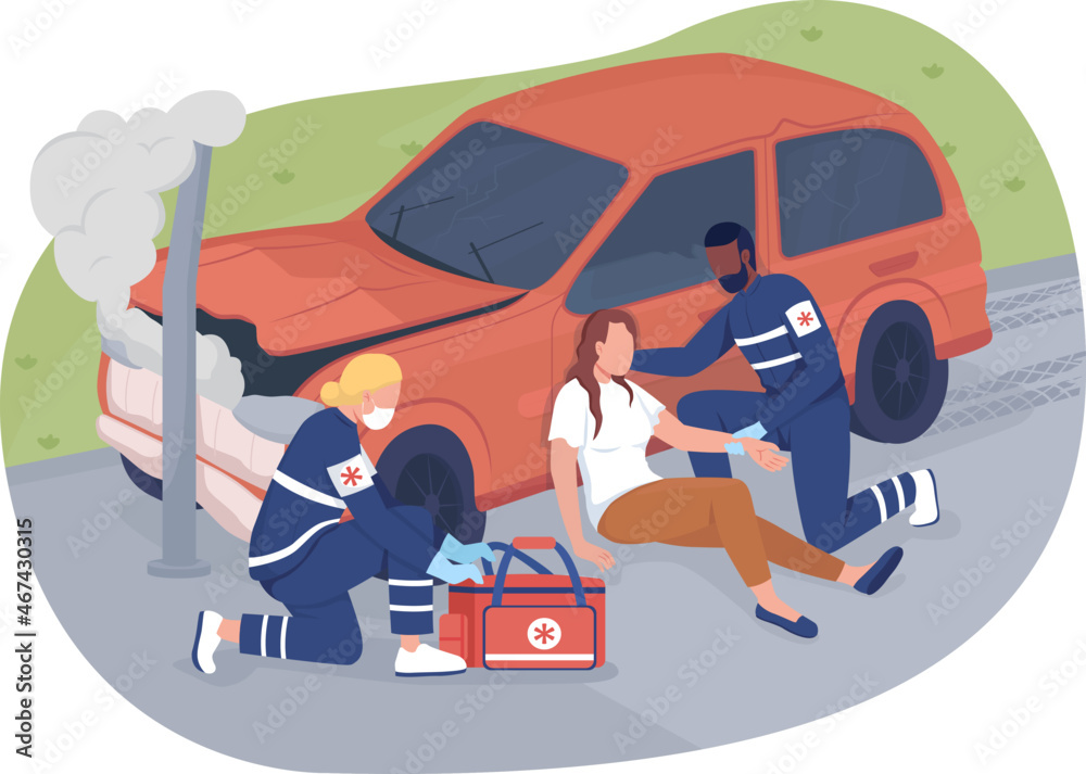 Emergency response 2D vector isolated illustration. Paramedics helping ...