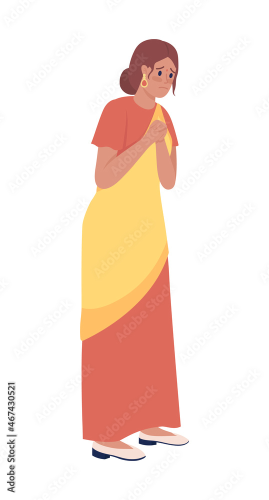 Scared female suffering from anxiety semi flat color vector character ...