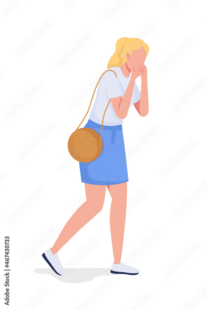 Blond girl having nervous breakdown semi flat color vector character ...