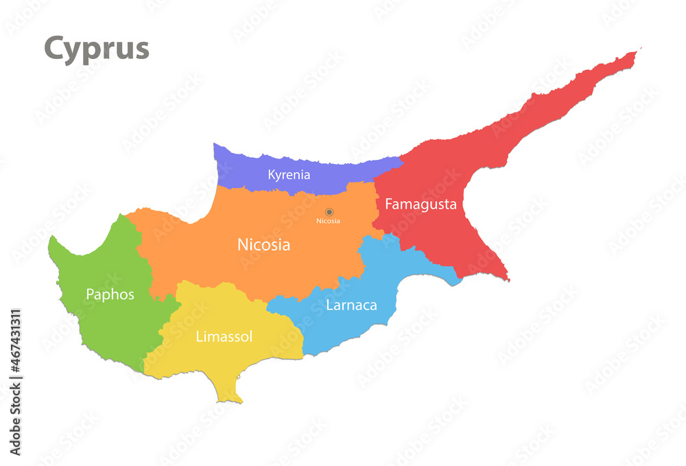 Cyprus map, administrative division, separate individual regions with ...