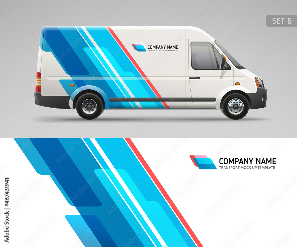 Realistic vector Van Mockup and wrap decal branding design and ...