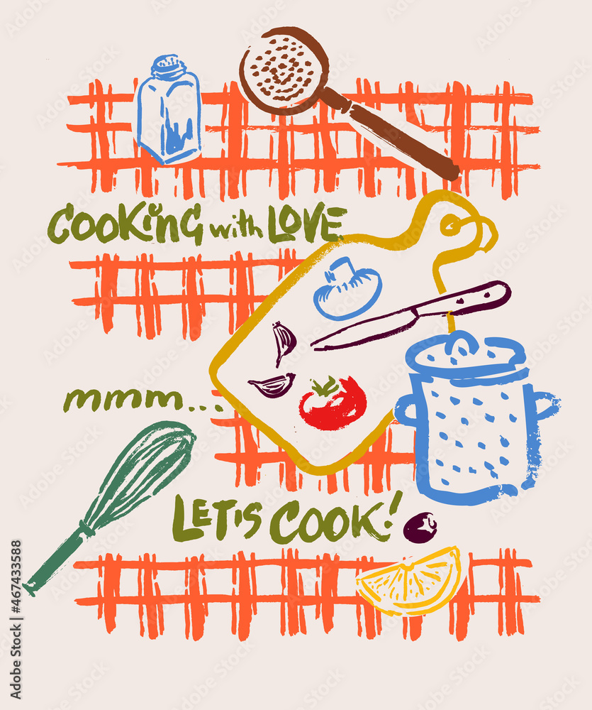 Vintage Cooking Vector Background with Cooking Quotes. Hand Drawn with ...