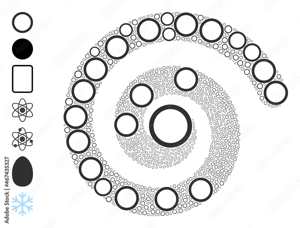 Empty sphere icon spiral spin collage. Empty sphere icons are organized ...