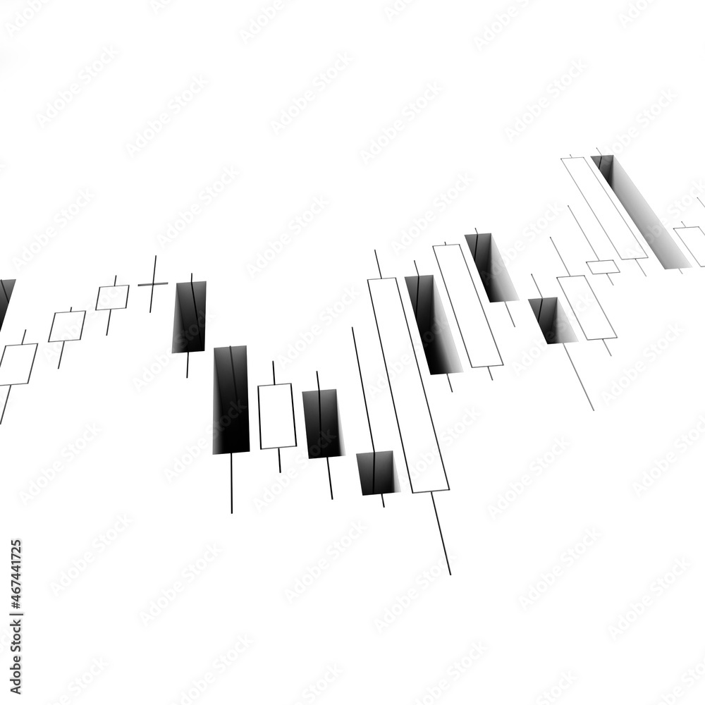 3d render stock market trading view black and white candle stick curve ...