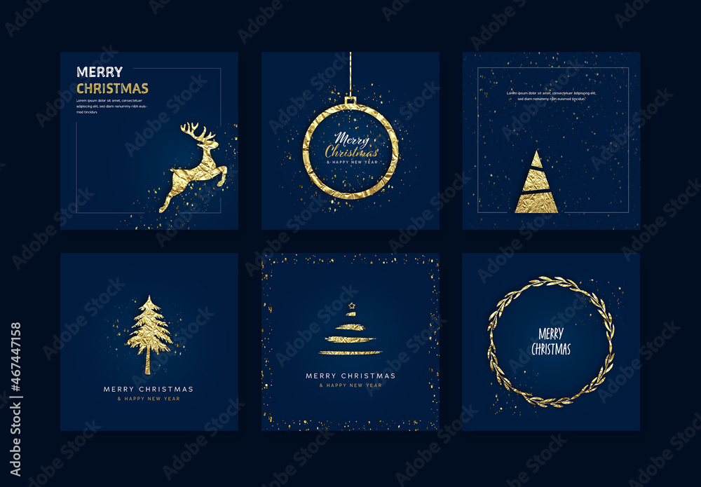 Modern Christmas Social Media Posts with Gold and Blue Accent Stock ...