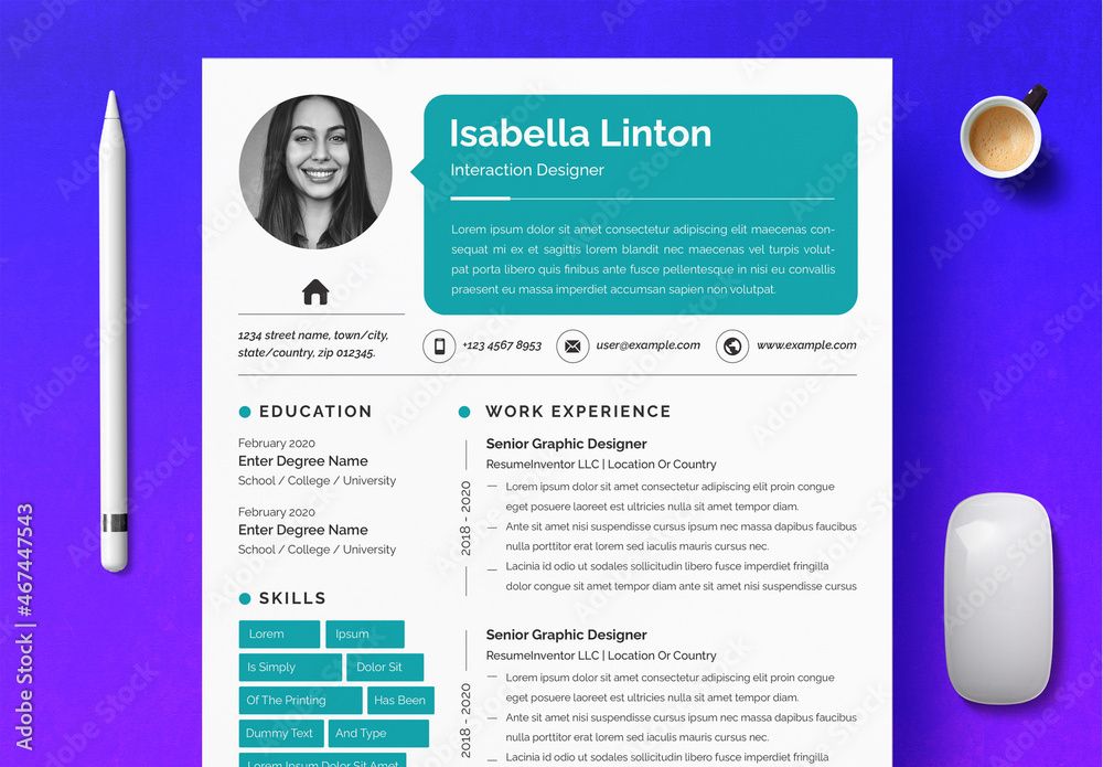 Professional Graphic Designer Resume Layout Stock Template | Adobe Stock