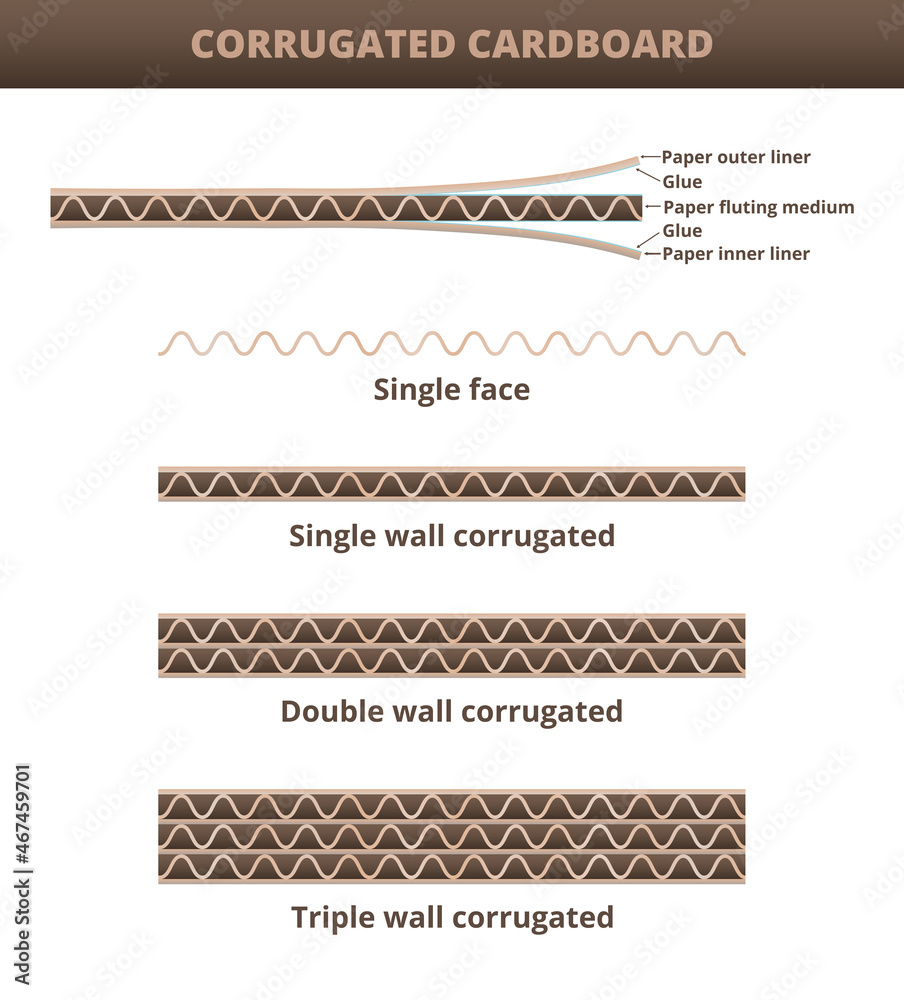 Vector scheme of corrugated cardboard isolated on white. Composition of ...