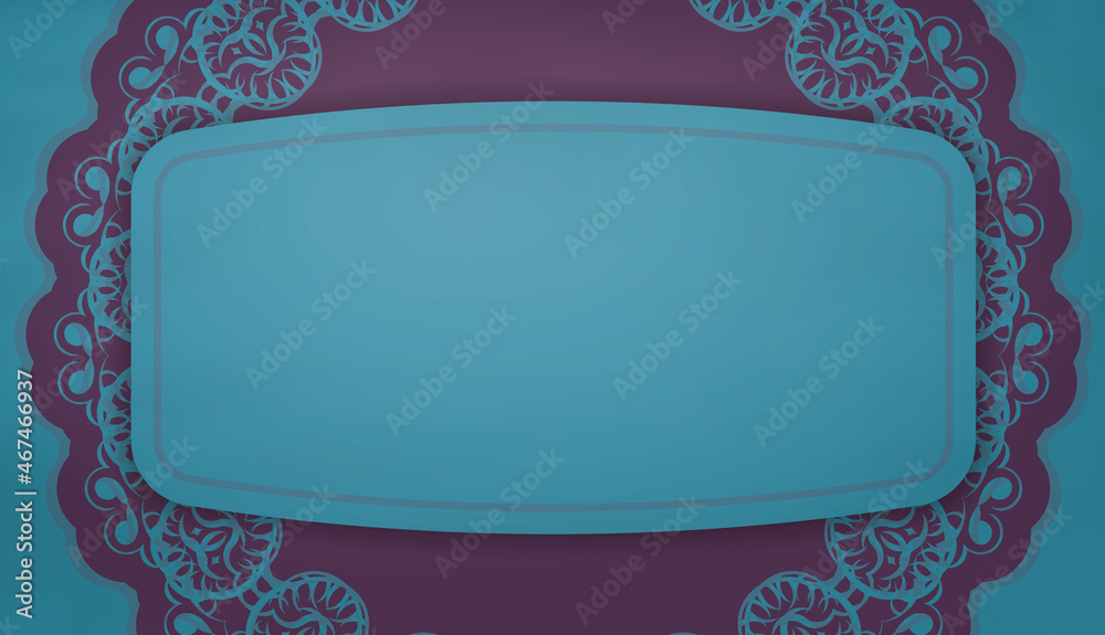 Turquoise banner template with vintage purple pattern for under logo ...