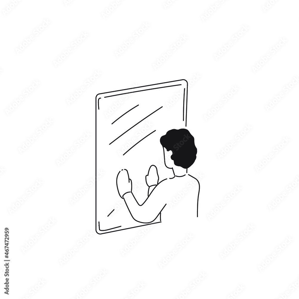 vector graphic of line art people in front of the window Stock Vector ...