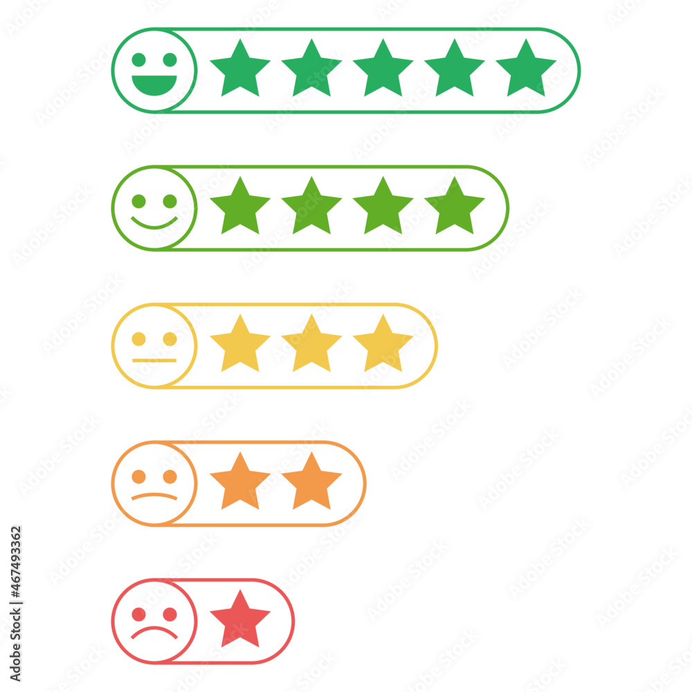 Feedback emoticon. Rank or level of satisfaction rating. Review in form ...
