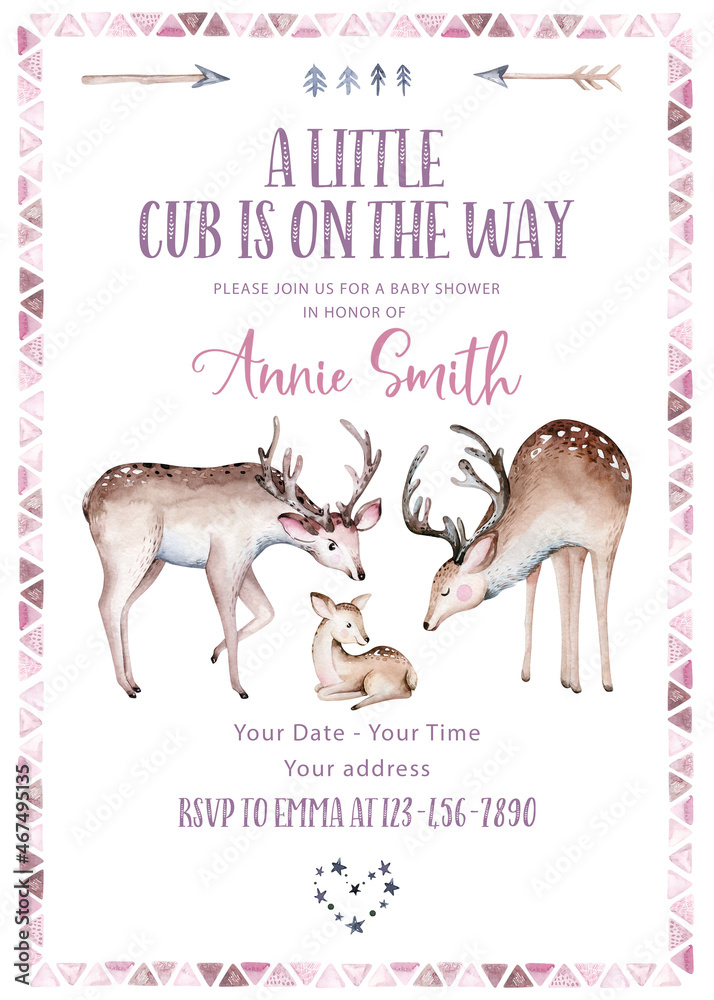 Baby shower invitation with polar arctic animals watercolor collection ...