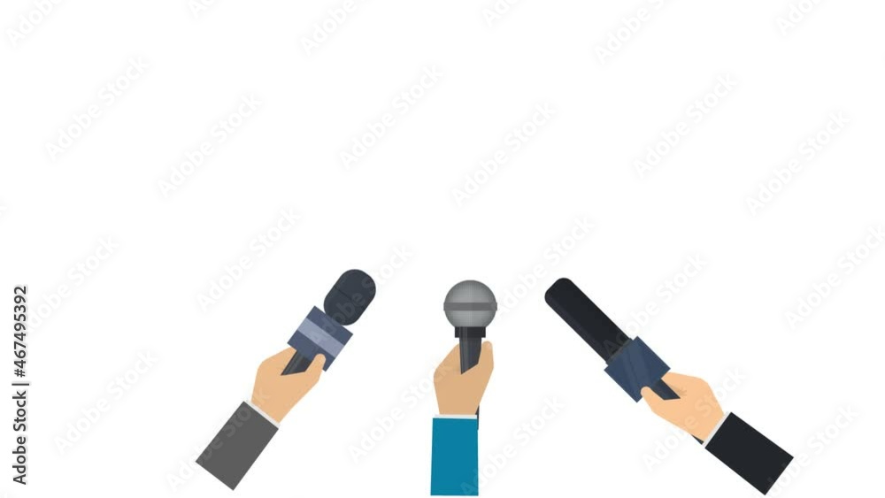Interview with a microphone. Animation of a hand with a microphone, the ...
