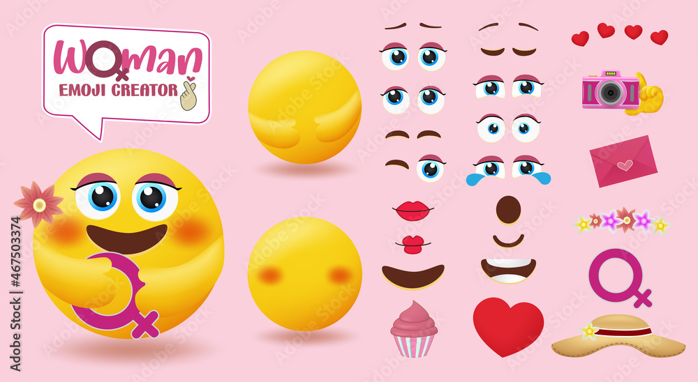 Women smiley characters vector set. Woman emoji collection with cute ...
