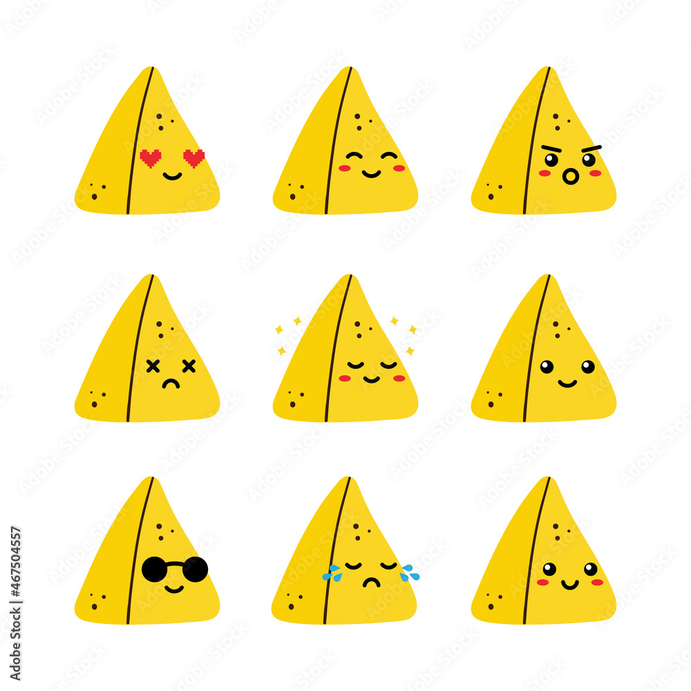 Set, collection, pack of samosa emoji, vector cartoon style icons of ...