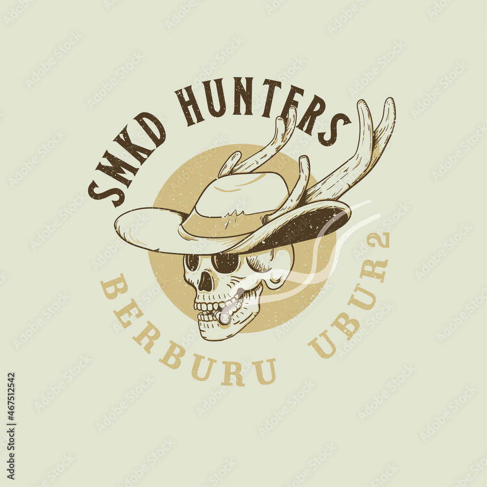 Smoked Hunters Logo - a skull wearing cowboy or hunter hat with its ...