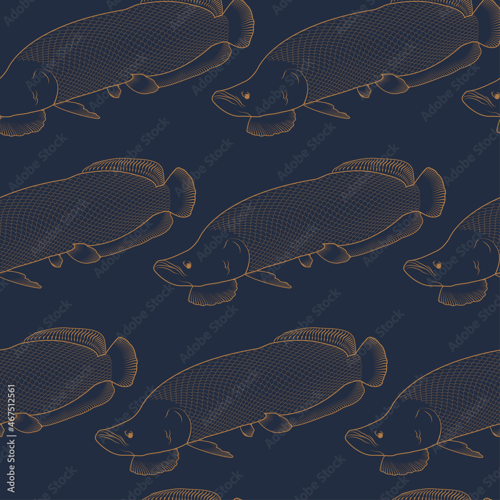 Arapaima gigas fish outline art seamless pattern design Stock Vector ...