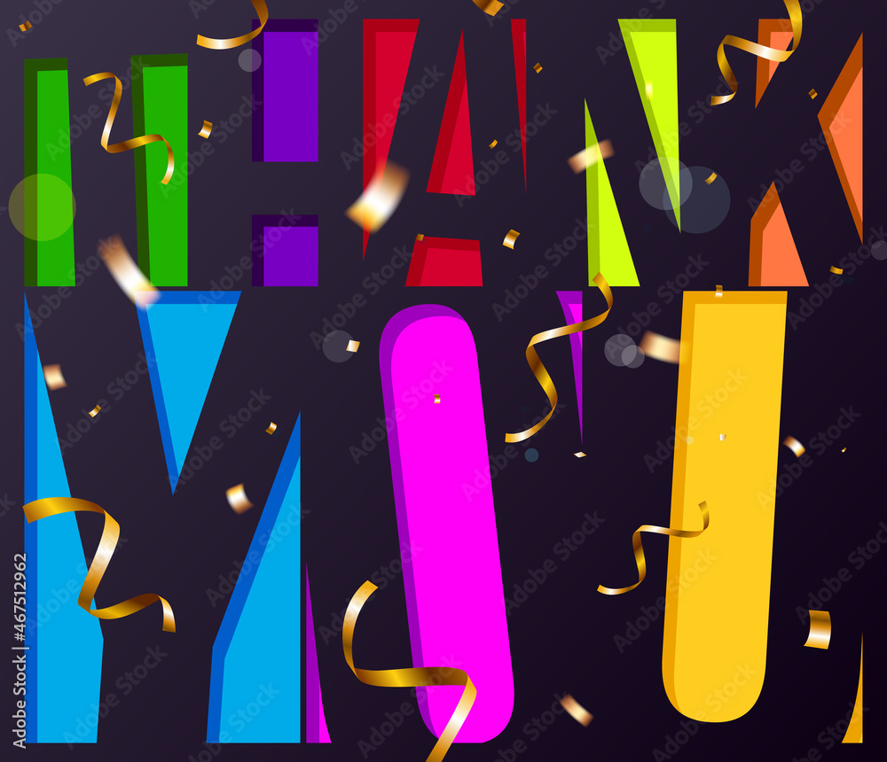 Thank You. Colorful illustration of "Thank You" text with confetti ...