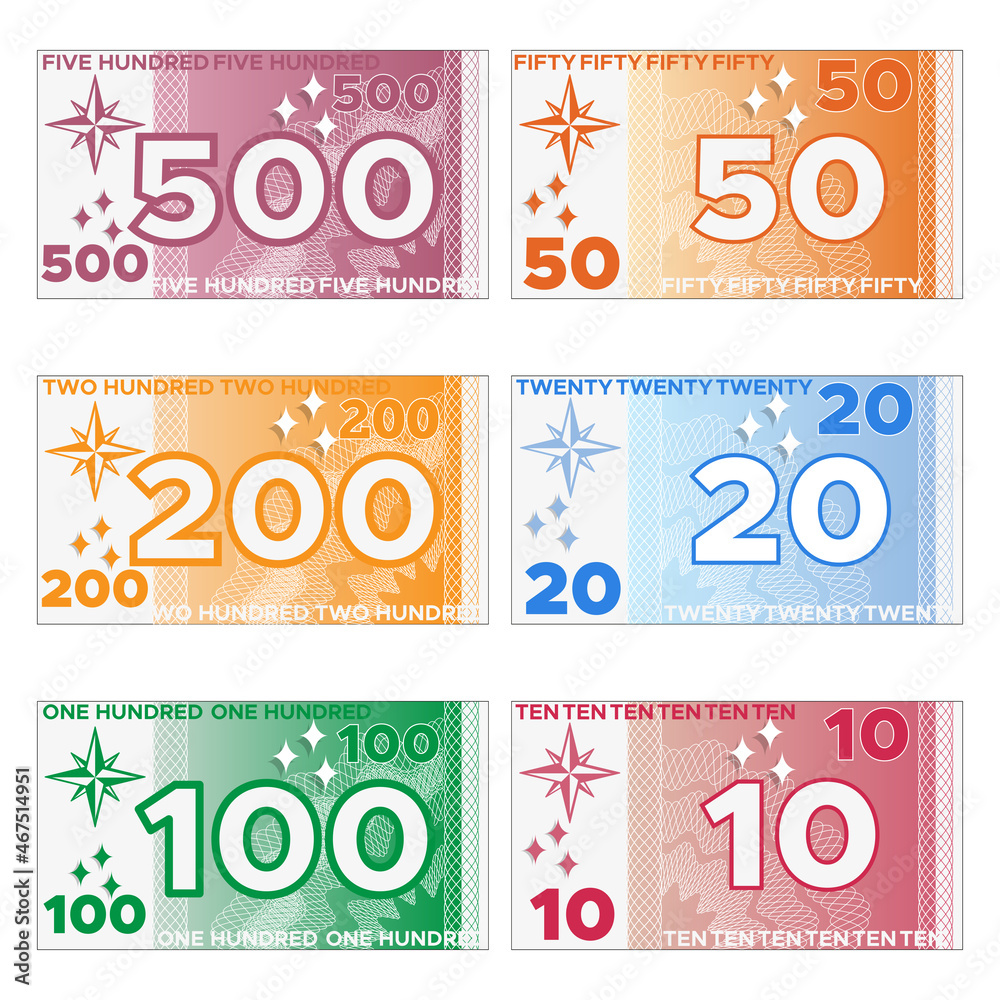 A set of play money. Isolated on white background. Vector illustration ...