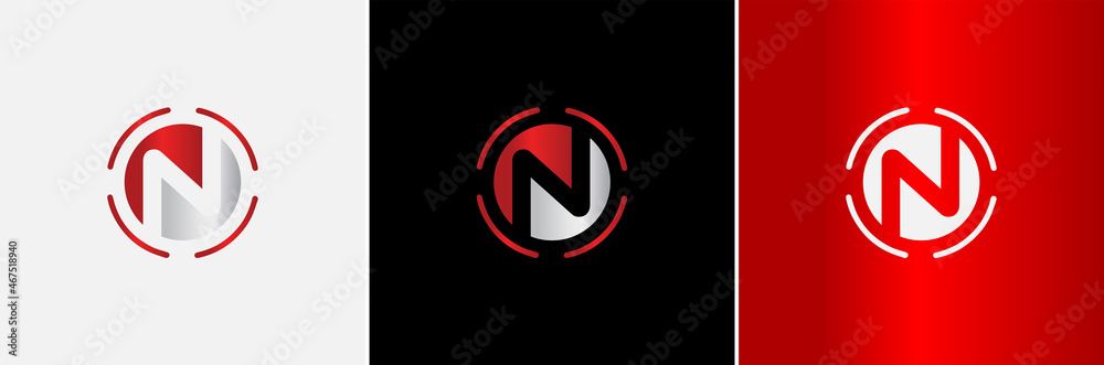 Silver Metallic Red N Logo Creative Modern Minimal Alphabet Initial ...