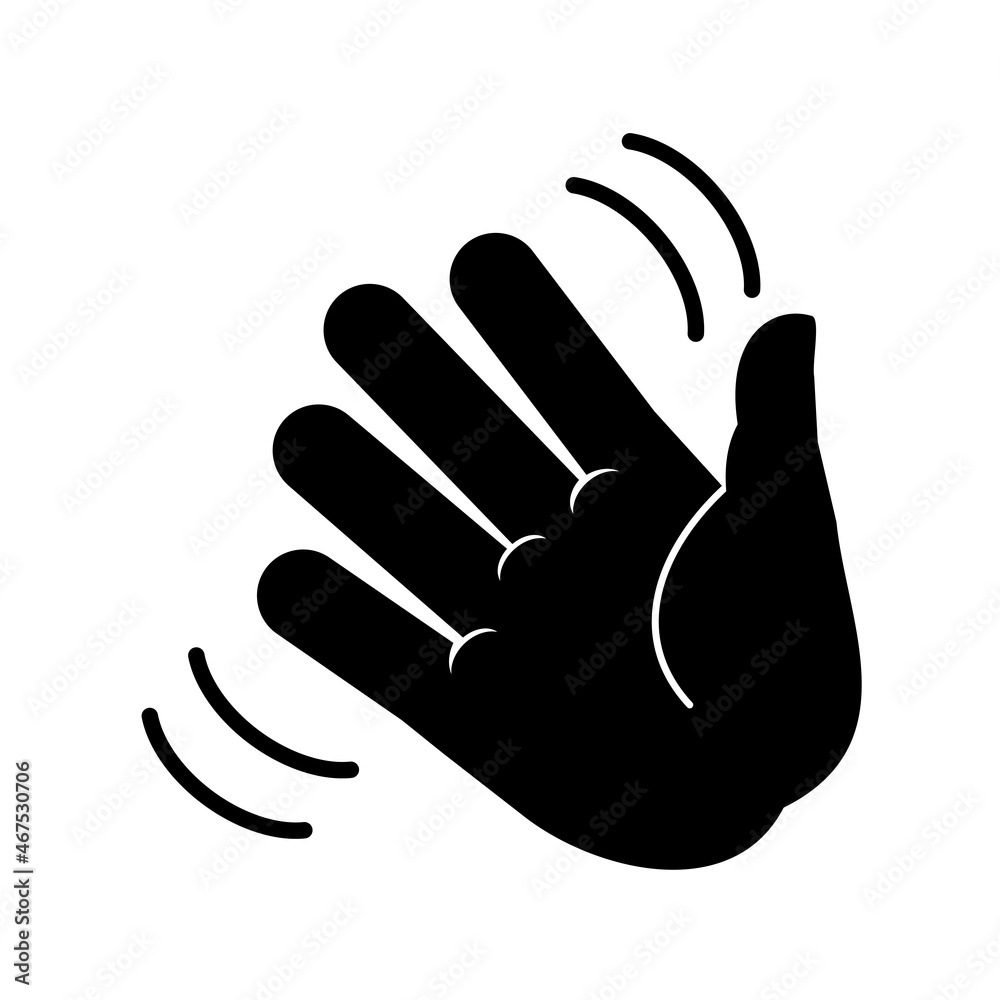 Hand gesture icon. Hand waving. Vector symbol on transparent background ...