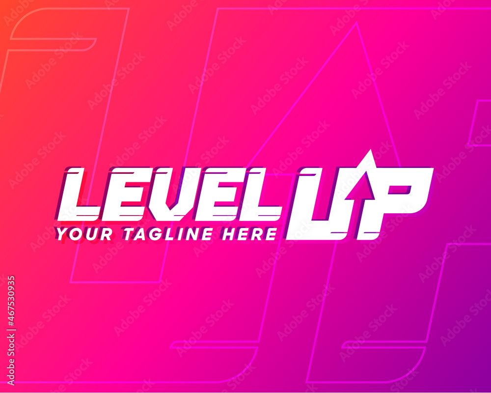 Purple gradient level up logotype. Typography logo design. Creative ...