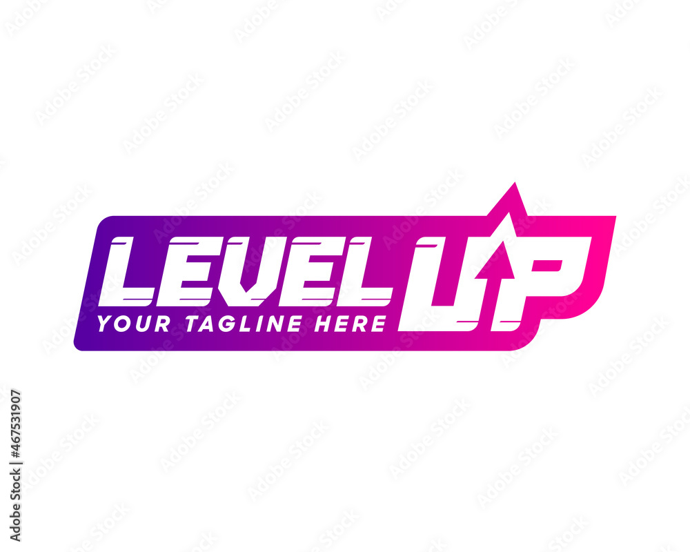 Purple gradient level up logotype. Typography logo design. Creative ...