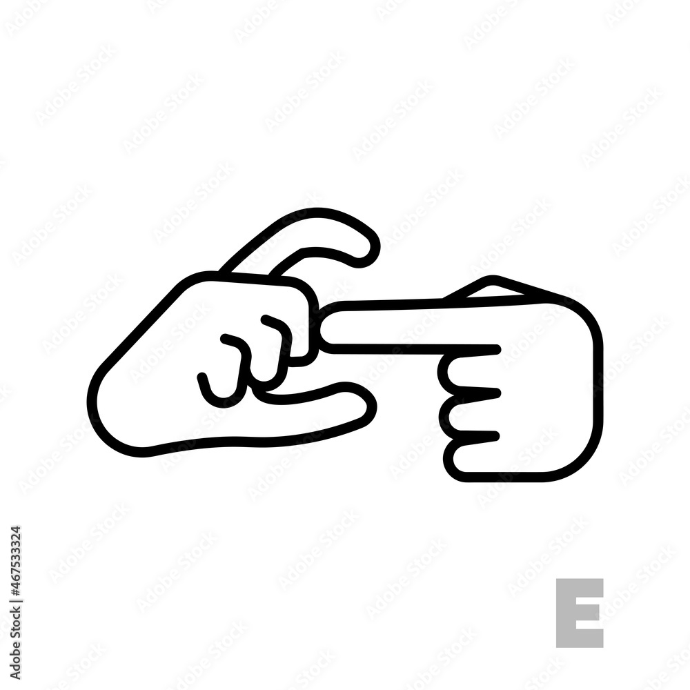 Letter E Universal and handicapped hand alphabet letter. Simple clear ...