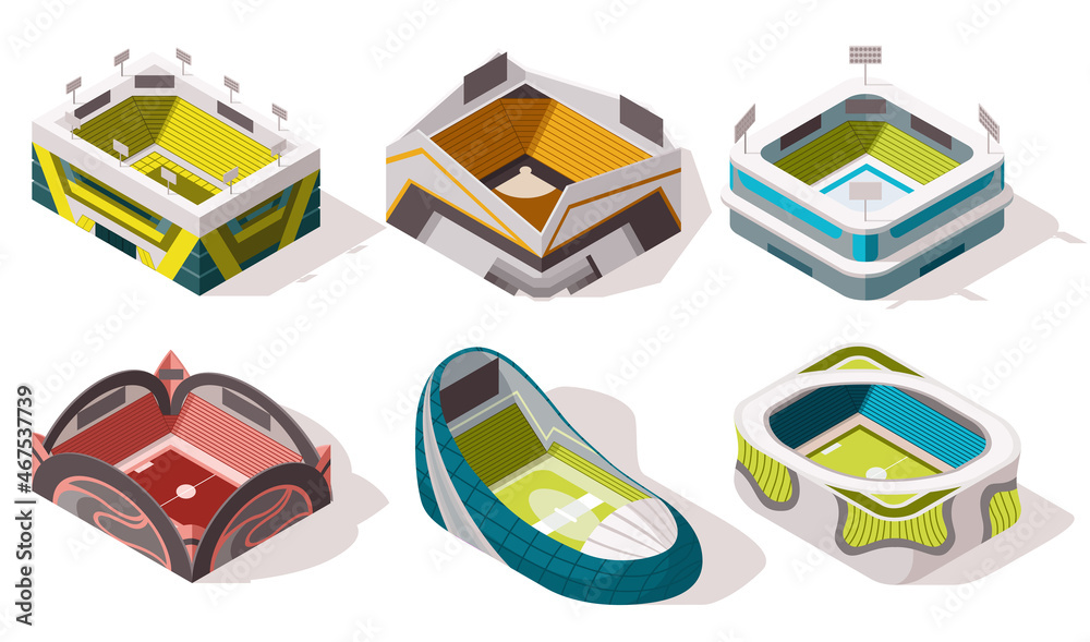 Set of isometric sport arenas exterior. Places for biggest sport ...
