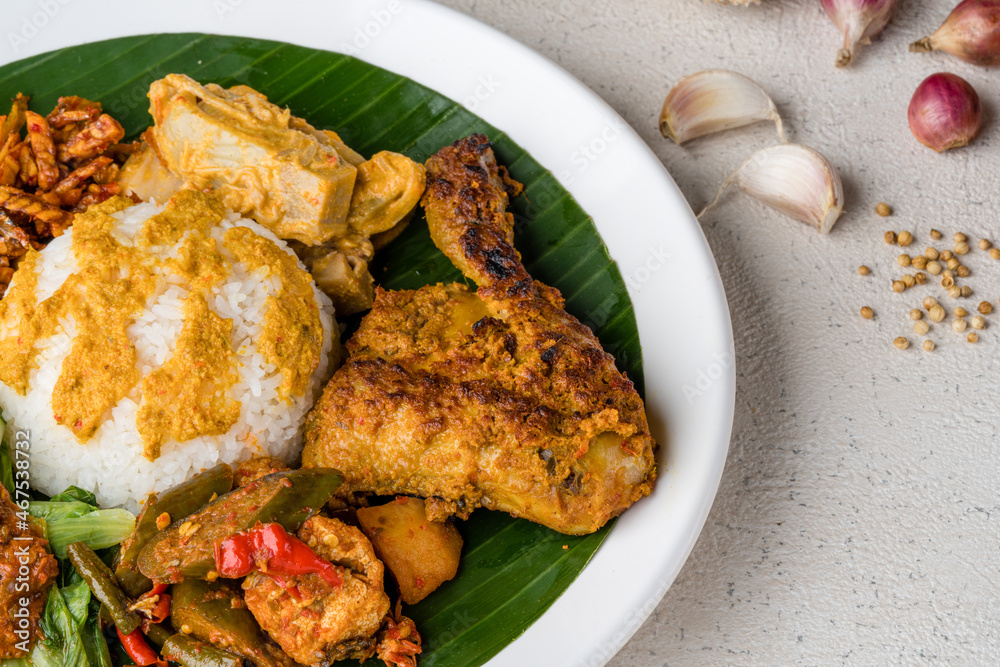 Nasi Padang with chicken rendang is an Indonesian food from West ...
