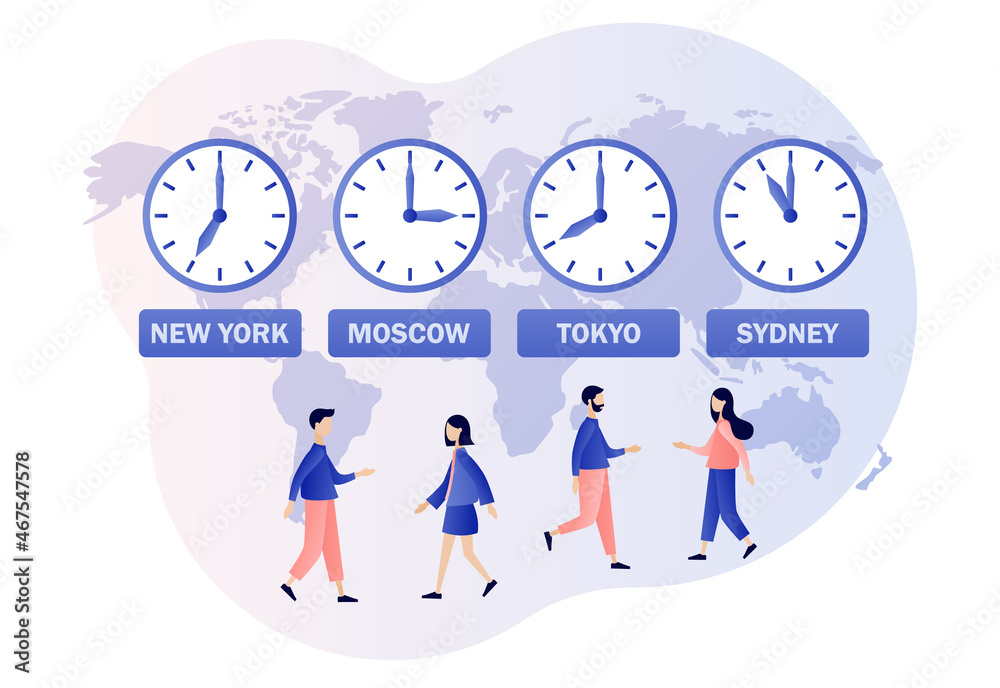 Time zones. International time and date. Clocks showing local timezone ...