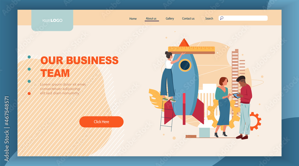 Landing page template of Team Work. Team metaphor. Teamwork, cooperation, partnership ...