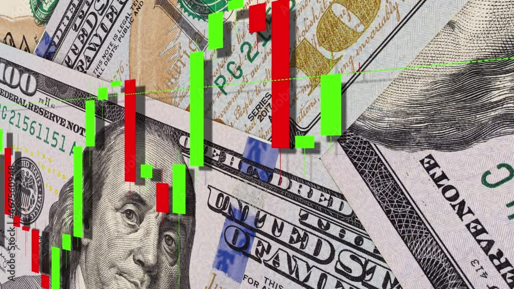 Currency graph, candlestick chart, US banknotes. Seamless loop ...