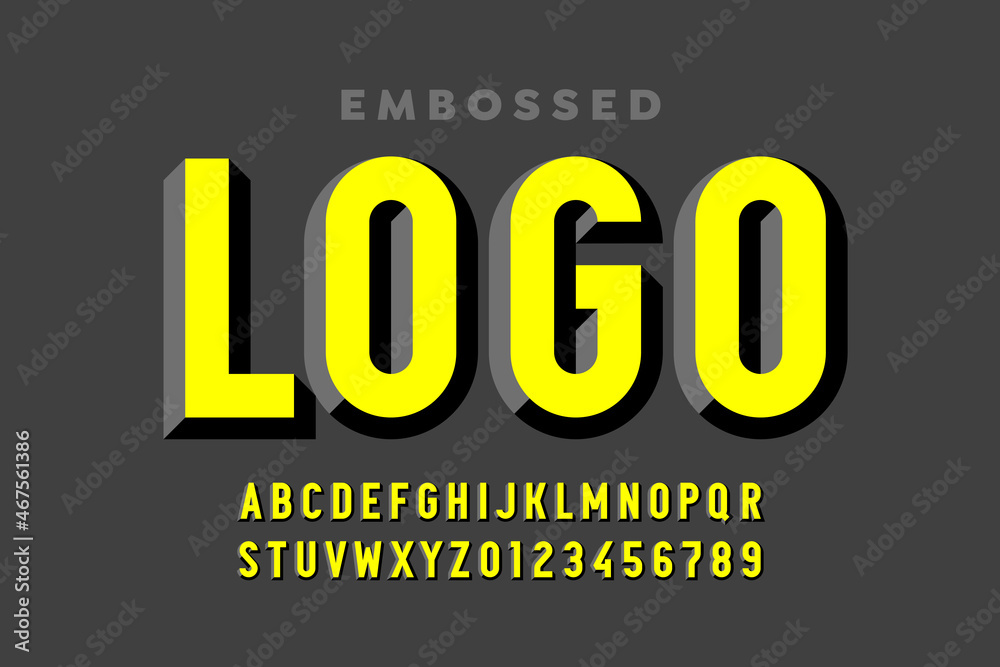 Embossed style font, alphabet letters and numbers vector illustration ...