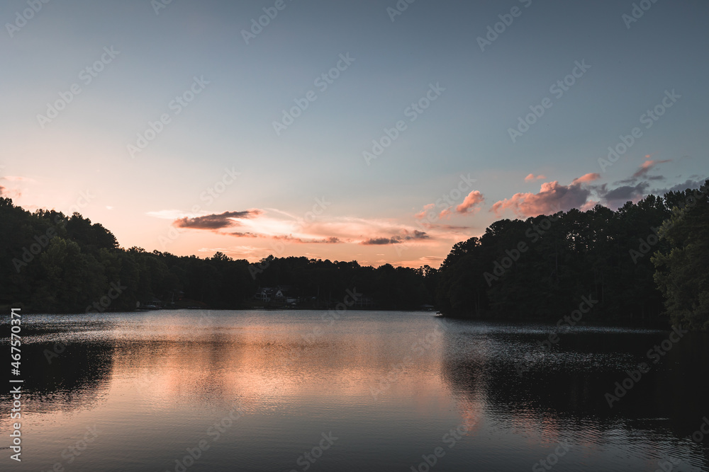 gorgeous sunset on the lake in atlanta georgia city, peachtree city ...