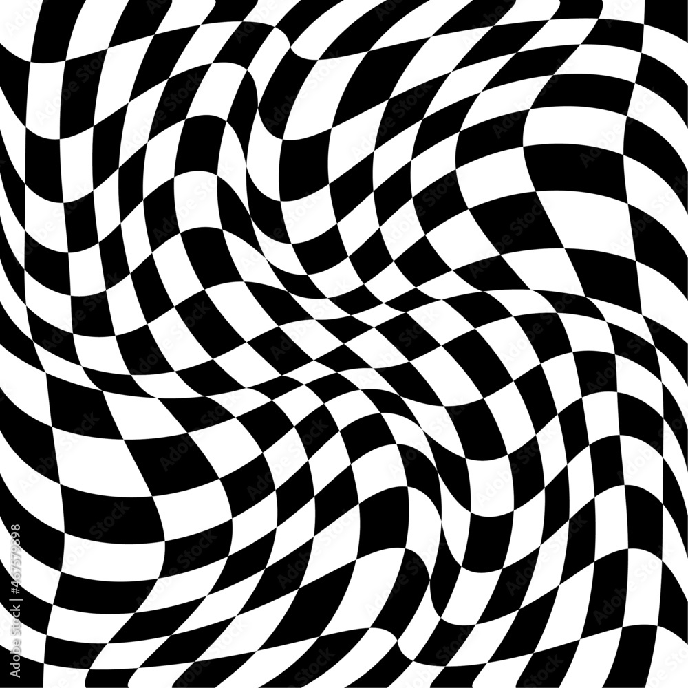 Wavy checkered fabric seamless flag. Vector with volumetric wave racing flag. Vector and ...