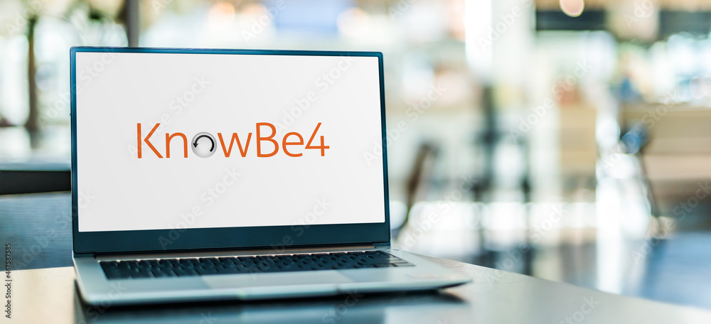 Laptop computer displaying logo of KnowBe4 Stock Photo | Adobe Stock
