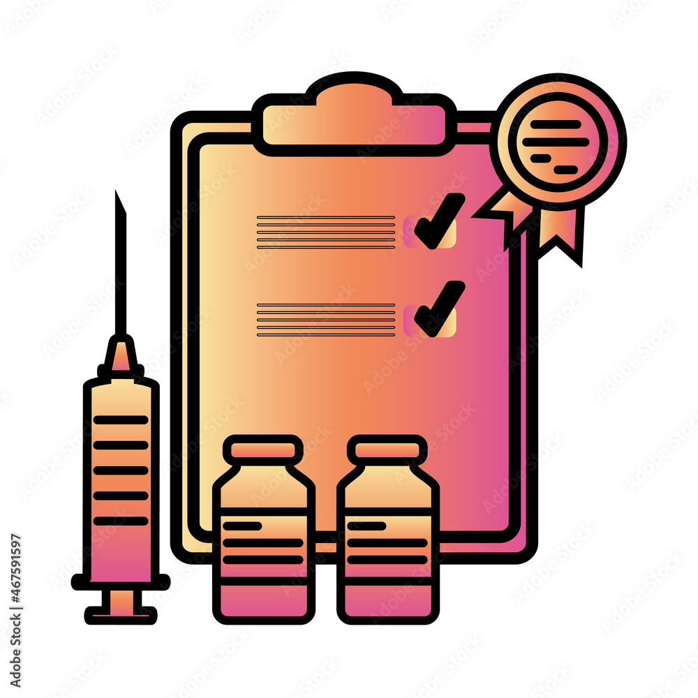 Vaccine quality certificate in pink gradient and black outline ...