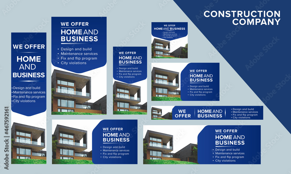 Construction building Company Firm Web banner, Google Ads, instagram ...