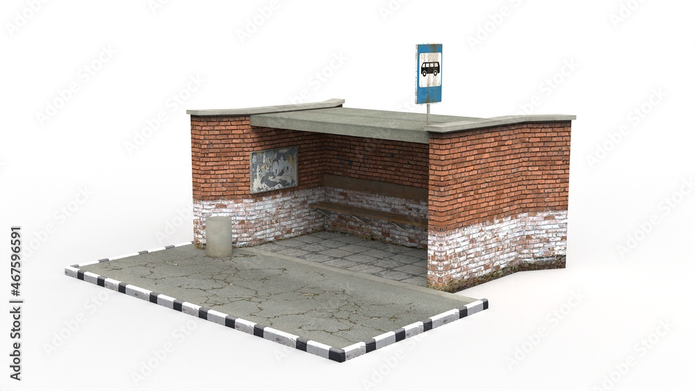 Old bus stop render on a white background. 3D rendering Stock ...