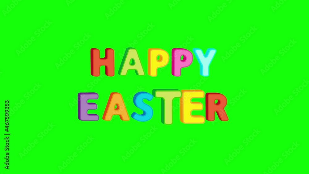 Bright Text Happy Easter. 4K cartoon animation on a green screen ...