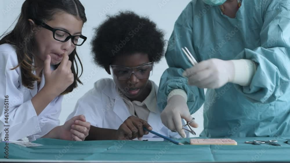 Education concept of 4k Resolution. Medical school students practicing ...
