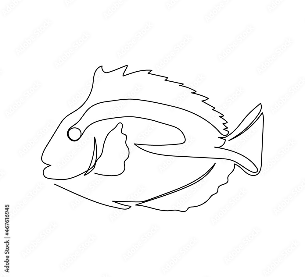 Angel fish, surgeonfish, imperial angel continuous line drawing. One ...