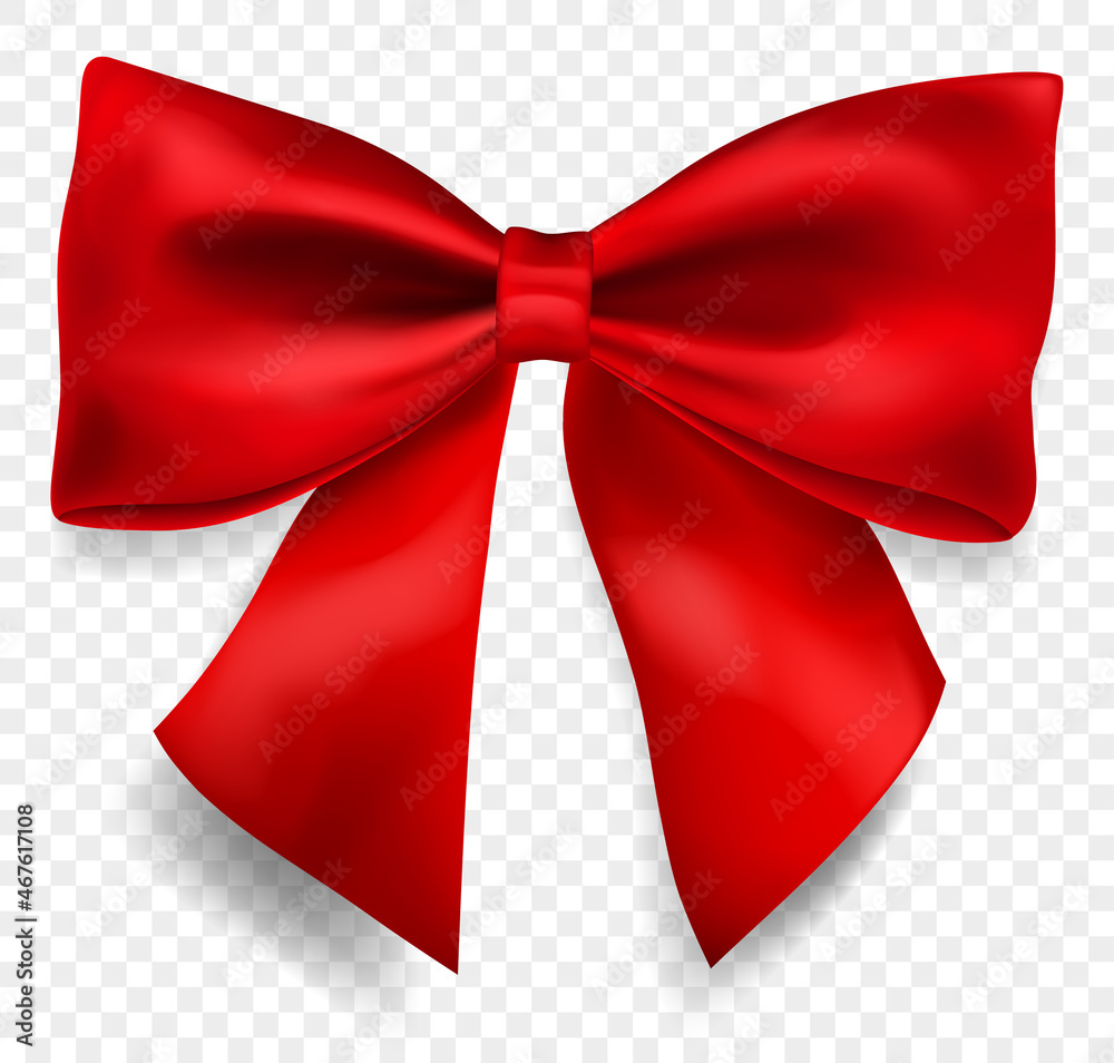 Beautiful big bow made of red ribbon with shadow, isolated on ...