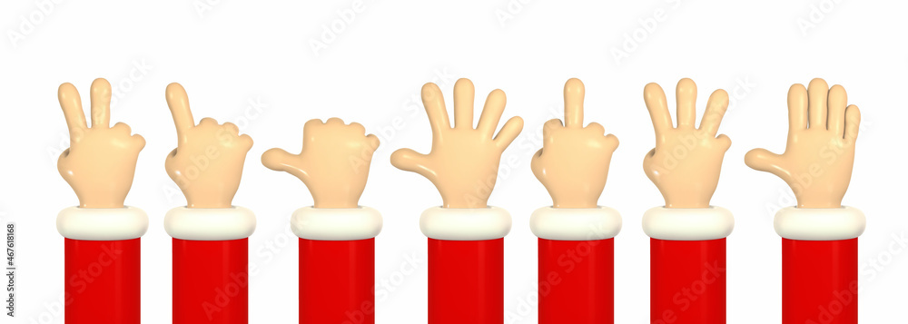 Cartoon character hand shows finger gestures. 3d render santa hands ...