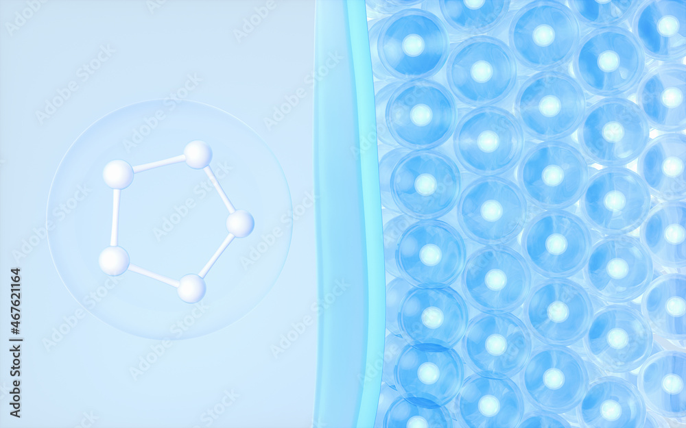 Skin cells absorb the molecule, 3d rendering. Stock Illustration ...