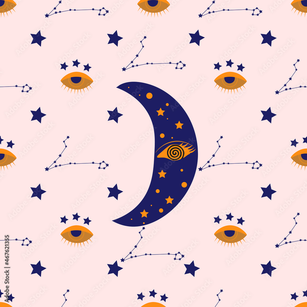 Pisces zodiac star seamless pattern. Gold illustration of astrological ...