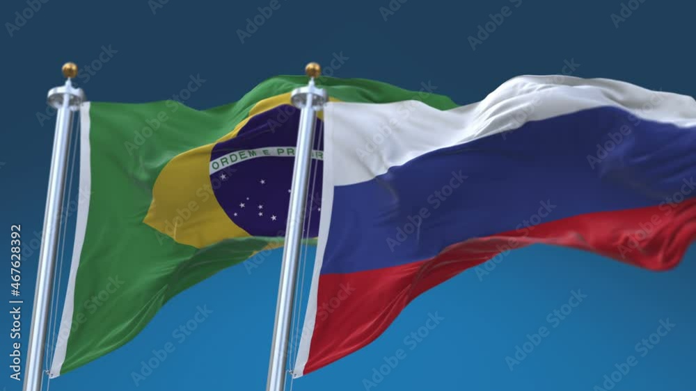 4k Seamless Brazil and Russia Flags with blue sky background;A fully ...