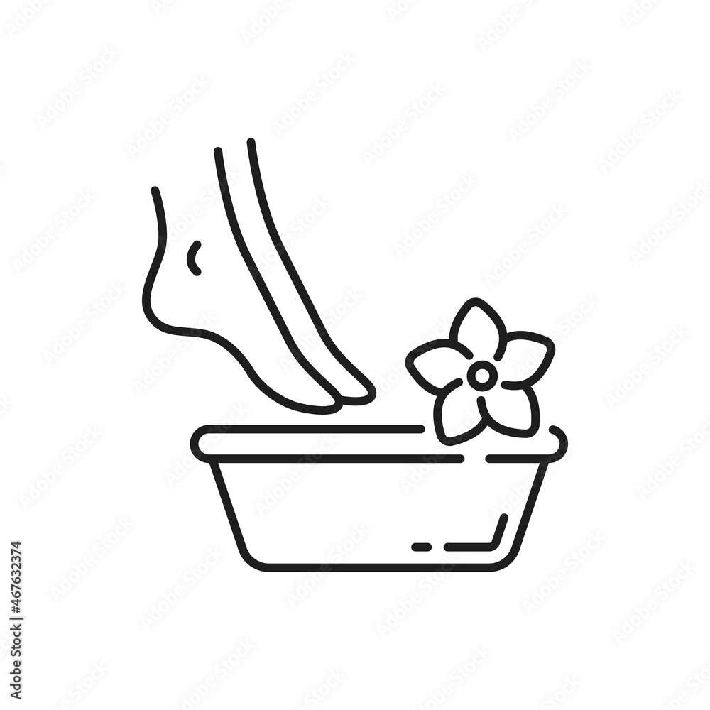 Pedicure, female feet in spa bowl with water and flower isolated ...