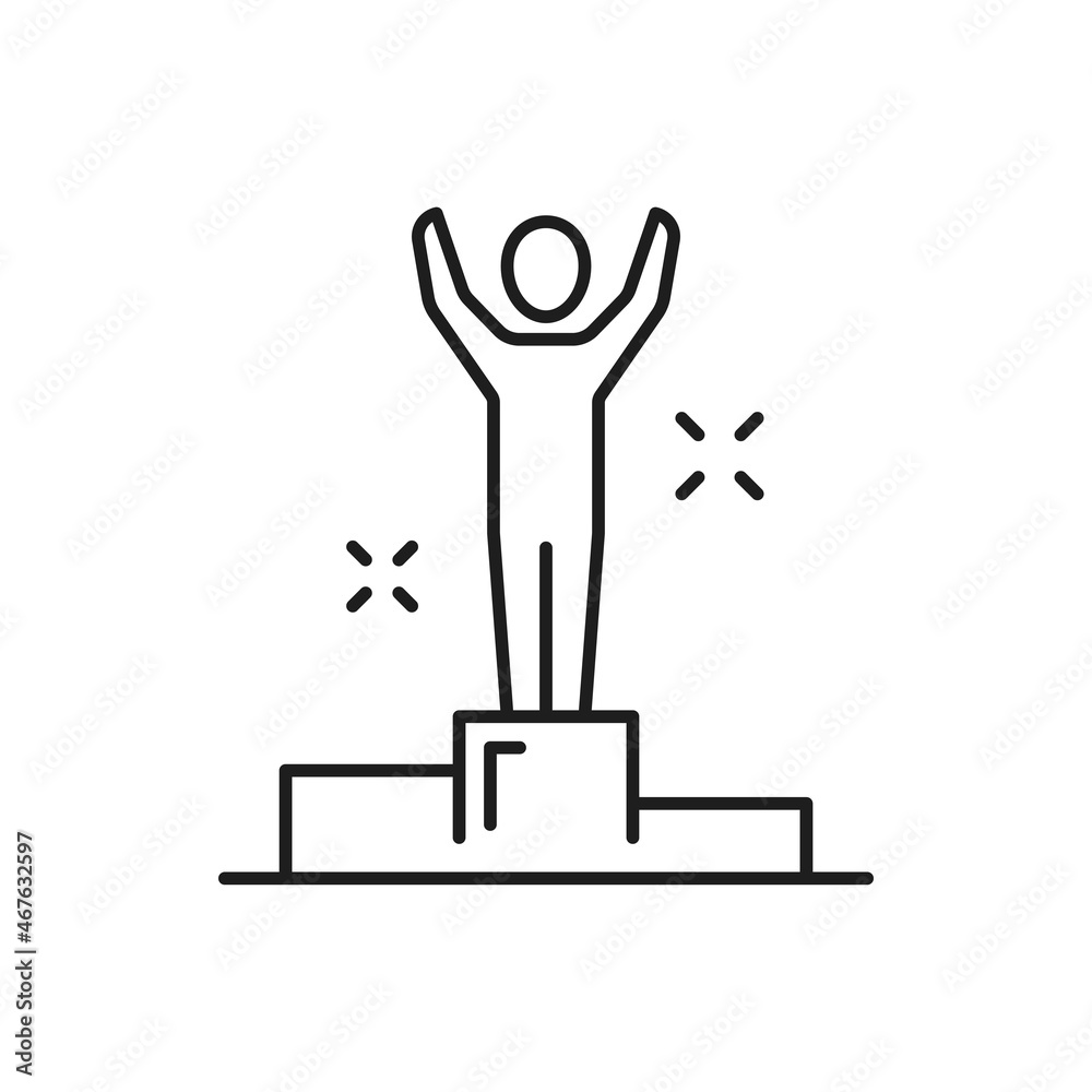 Winner business man on award pedestal isolated outline icon. Vector ...