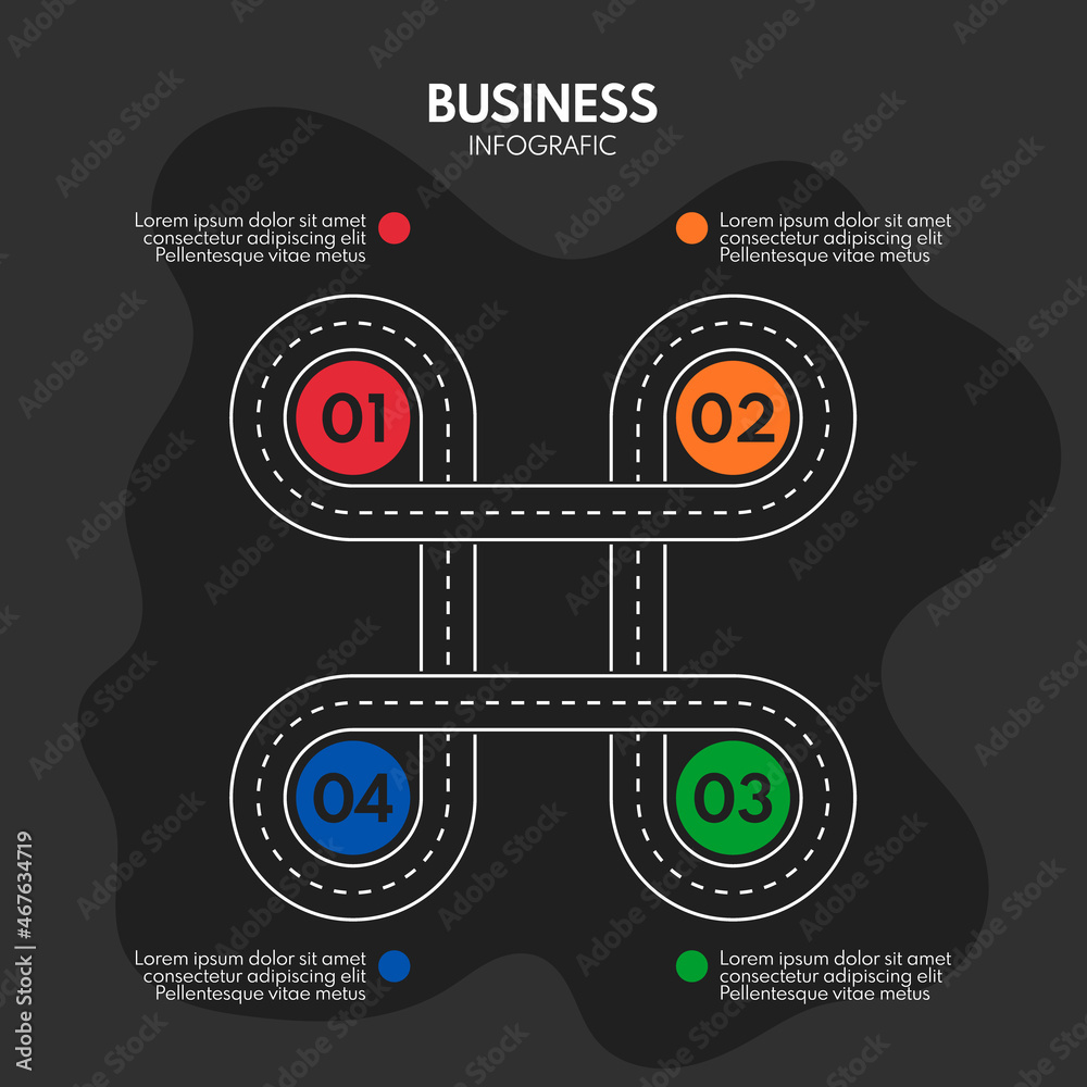 road line cycle business infographics, 4 checkpoints or sections ...